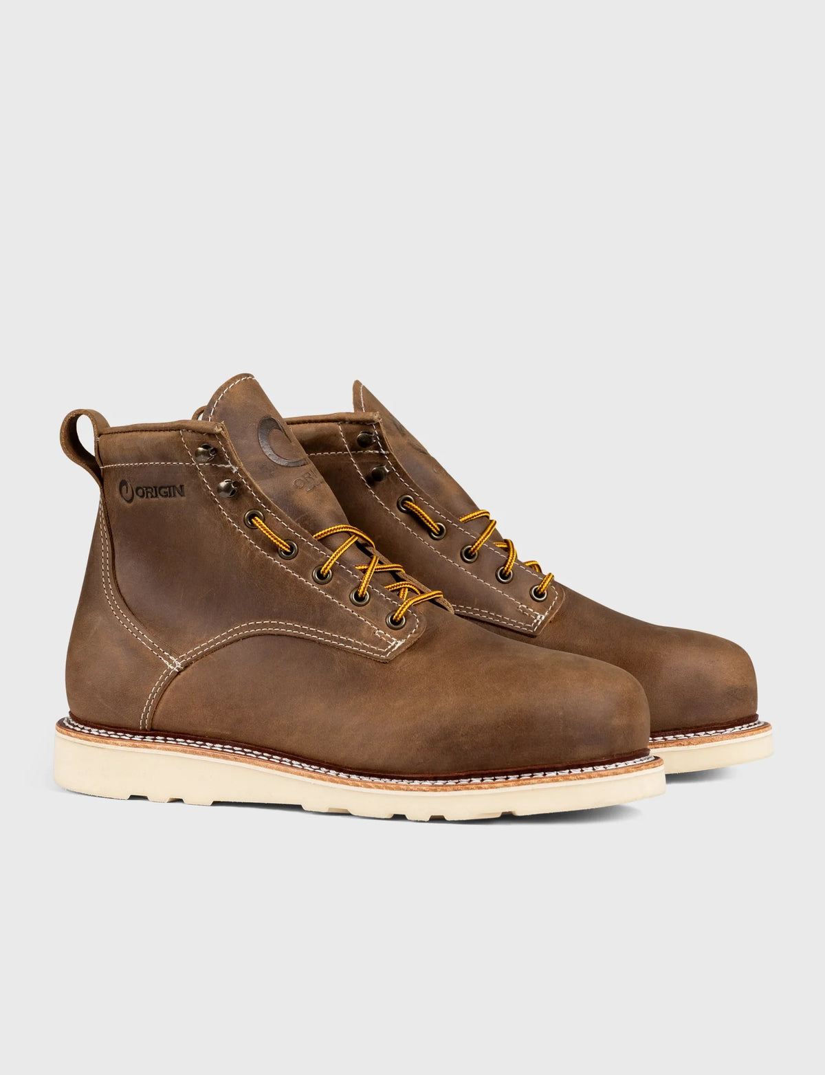 THE WILTON 6" STEEL TOE WORK BOOT - NATURAL WEDGE SOLE - GRADED QUALIT ...